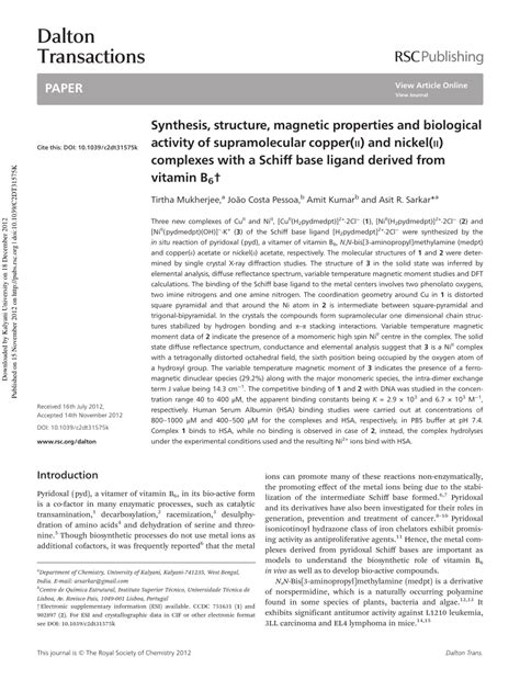 Pdf Synthesis Structure Magnetic Properties And Biological Activity Of Supramolecular Copper