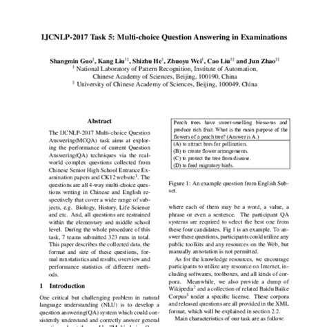 Ijcnlp 2017 Task 5 Multi Choice Question Answering In Examinations Acl Anthology