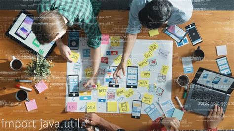 Top View Of Developer Use Mind Map Brainstorm About Coding Prompt Convocation Stock