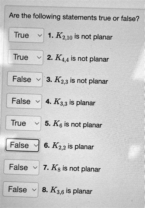 Are The Following Statements True Or False True 1 K2 10 Is Not Planar