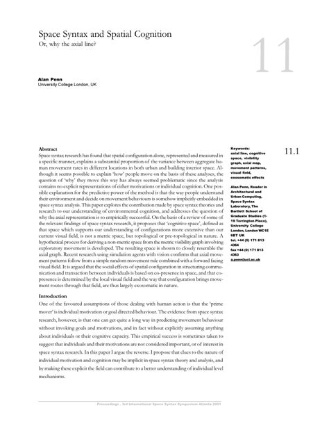 Pdf Space Syntax And Spatial Cognitionor Why The Axial Line