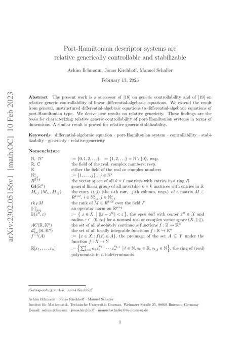 Pdf Port Hamiltonian Descriptor Systems Are Relative Generically