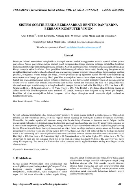 pdf sistem sortir benda berdasarkan bentuk dan warna berbasis komputer vision nanang roni