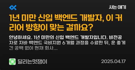 1년 미만 신입 백엔드 개발자 이 커리어 방향이 맞는 걸까요 Okky