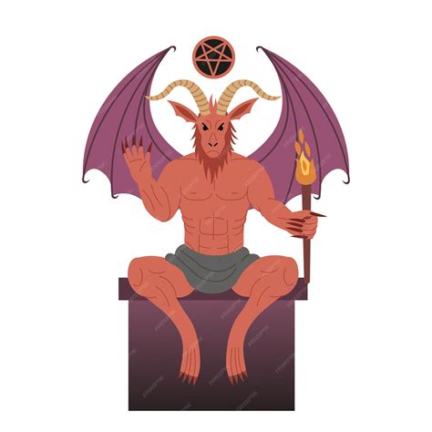 메이저 아카나 타로 카드 디자인 손으로 그린 만화 평면 스타일 악마 프리미엄 벡터