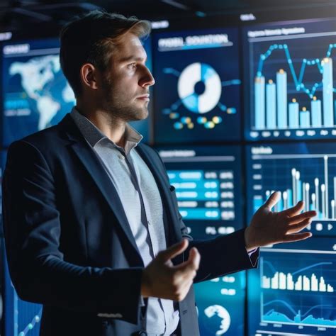 Premium Photo A Man Is Standing In Front Of A Screen With A Graph That Says Financial Graphs