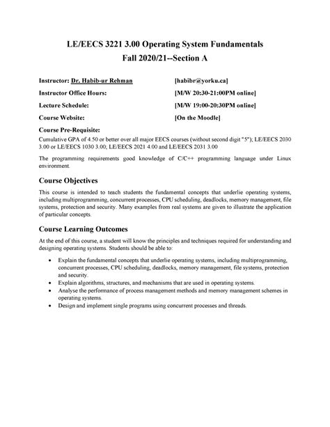 Eecs3221 Course Outline F20 Leeecs 3221 3 Operating System