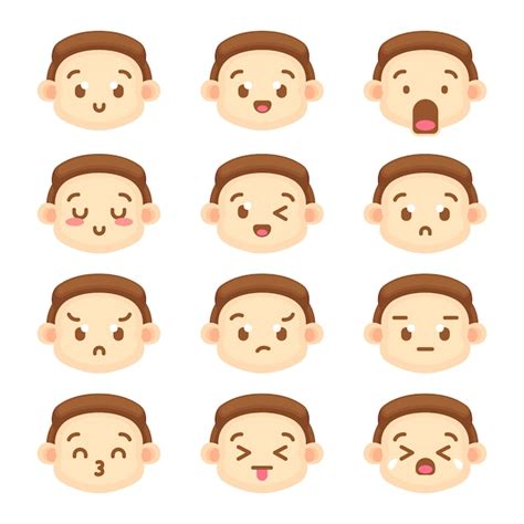 귀여운 소년 캐릭터 이모티콘 모음 프리미엄 벡터