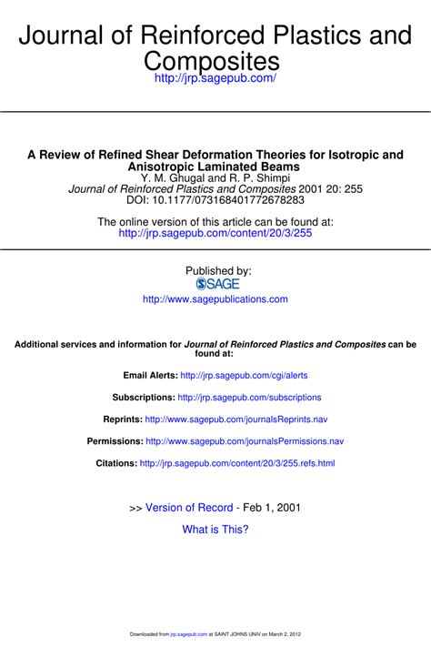 Pdf A Review Of Refined Shear Deformation Theories For Isotropic And Anisotropic Laminated Beams