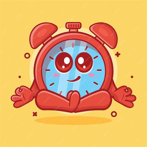 Premium Vector Funny Alarm Clock Character Mascot With Yoga Meditation Pose Isolated Cartoon