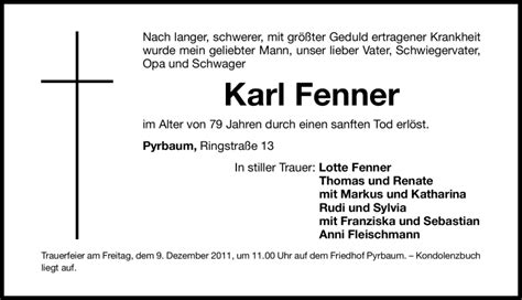 Traueranzeigen Von Karl Fenner Trauer Nn De