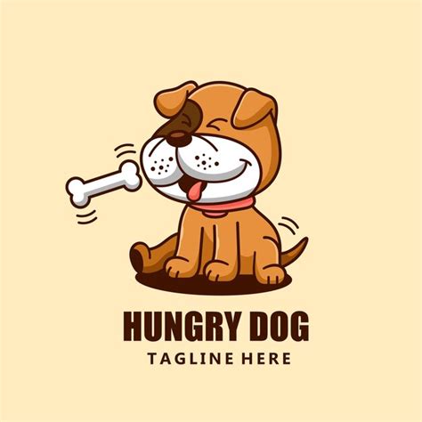 배고픈 개 캐릭터 마스코트 디자인 프리미엄 벡터