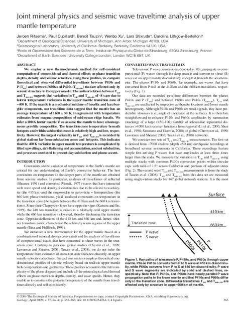 Pdf Joint Mineral Physics And Seismic Wave Traveltime Analysis Of Upper Mantle Temperature