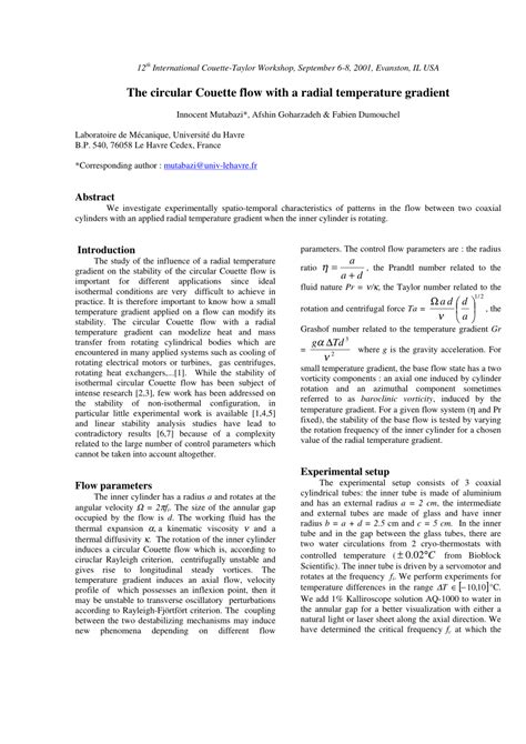 Pdf The Circular Couette Flow With A Radial Temperature Gradient