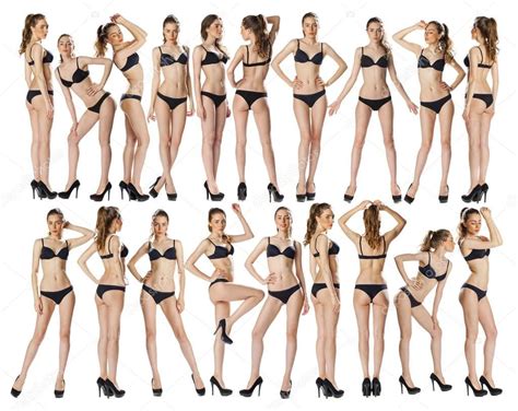 모델을 스냅 검은 비키니 흰색 배경에 고립에서 아름 다운 갈색 머리 여자의 전체 길이 초상화 포즈 초상화 패션 포즈