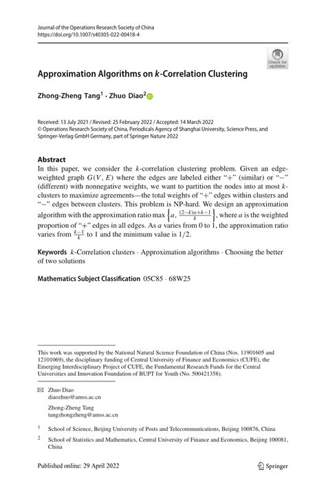 Pdf Approximation Algorithms On K Correlation Clustering