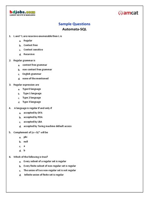 Automata Sql Exam Prep Questions Pdf Language Arts And Discipline Computers