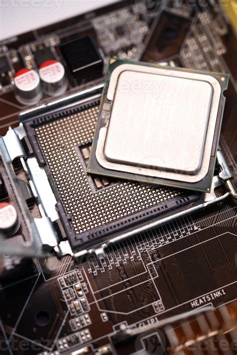 Microprocessor And Socket On The Motherboard Computer Radio Components Microchips And Chips