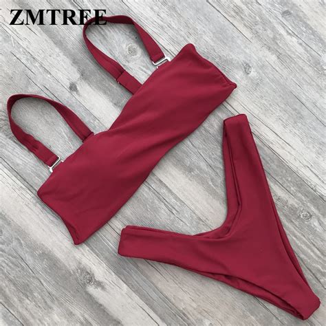 Zmtree Bikini Set 2018 Summer New Bathing Suit Cropped Top Women Swimwear Thong Bottom Swimsuit