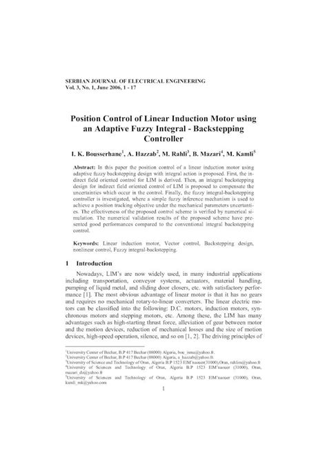 PDF Position Control Of Linear Induction Motor Using An Backstepping Controller