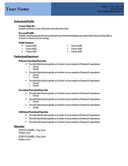 Microsoft Word Functional Resume Template Resumes And CV Templates
