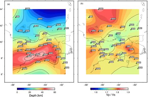 Map Of The Moho Depth Estimation A And V P V S Ratio B Green Download Scientific Diagram