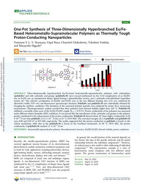 Pdf One Pot Synthesis Of Three Dimensionally Hyperbranched Eufe Based Heterometallo