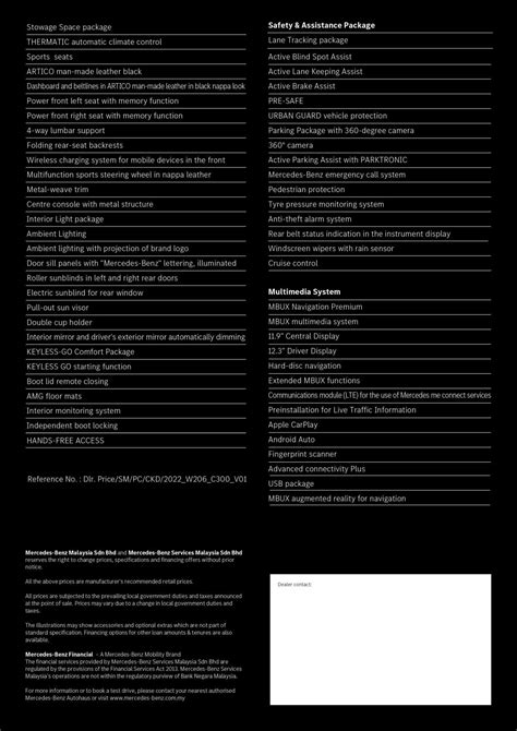 2022 W206 Mercedes Benz C Class Ckd C300 Amg Line Spec Sheet Malaysia