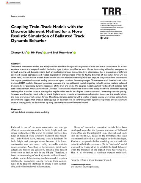 Pdf Effect Of Ballast Degradation On Track Dynamic Behavior Using Discrete Element Modeling