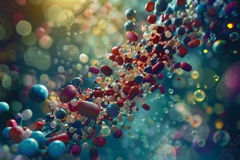 Stream Of Colorful Connected Spheres Is Flowing In A Beam Of