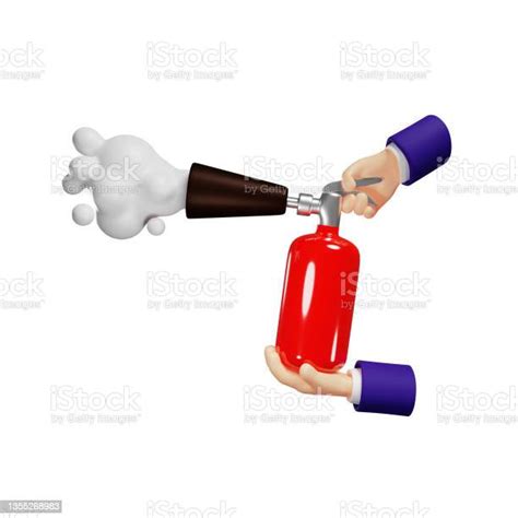 손에 3d 빨간 소화기 노즐에서 발포를 소화 불꽃으로부터 보호 흰색 배경에 고립 된 그림 3d 렌더링 소화기에 대한 스톡 사진 및 기타 이미지 Istock