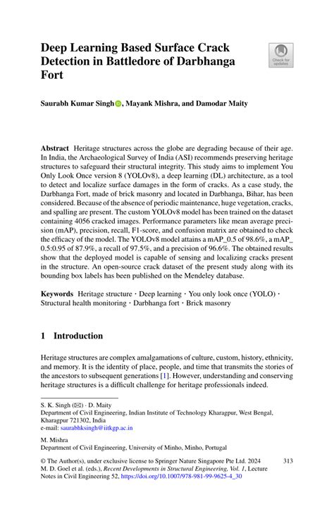Pdf Deep Learning Based Surface Crack Detection In Battledore Of Darbhanga Fort