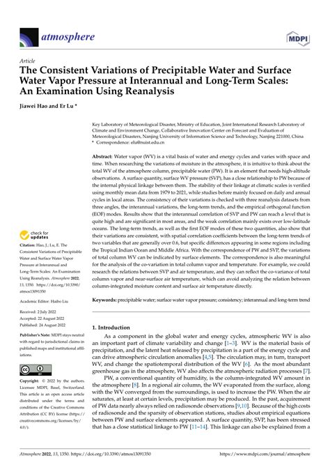 Pdf The Consistent Variations Of Precipitable Water And Surface Water