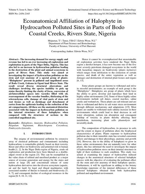 Ecoanatomical Affiliation Of Halophyte In Hydrocarbon Polluted Sites In