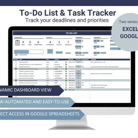 Excel To Do List Template Spreadsheet Task Planner Excel Etsy