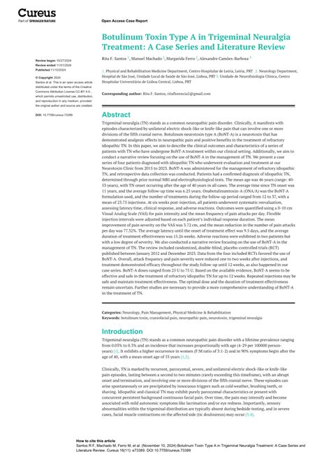 Pdf Botulinum Toxin Type A In Trigeminal Neuralgia Treatment A Case Series And Literature Review