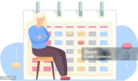 기분을 상하게하는 소녀는 의자에 앉습니다 여자는 상실감 때문에 화가났다 배경의 시간표 또는 달력 계획에 대한 스톡 벡터 아트 및 기타 이미지 Istock