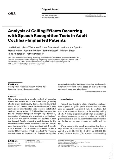 Pdf Analysis Of Ceiling Effects Occurring With Speech Recognition Tests In Adult Cochlear