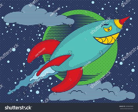Vector Illustration Nasty Smiling Airborne Missile Stock Vector