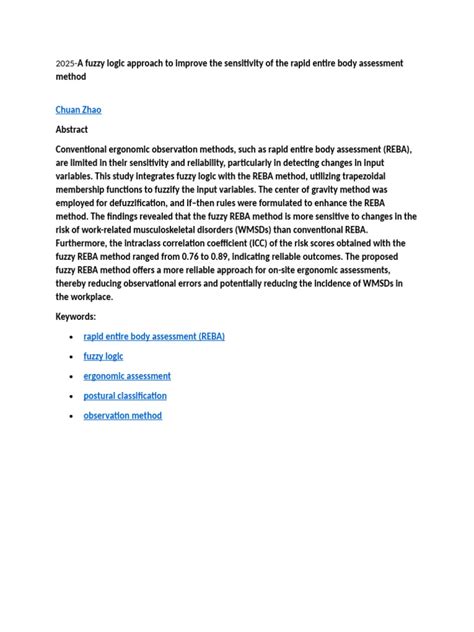 2025 A Fuzzy Logic Approach To Improve The Sensitivity Of The Rapid Entire Body Assessment