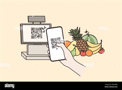 Contactless Payment With QR Code Concept Human Hand Holding Smartphone Scanning QR Code Payment