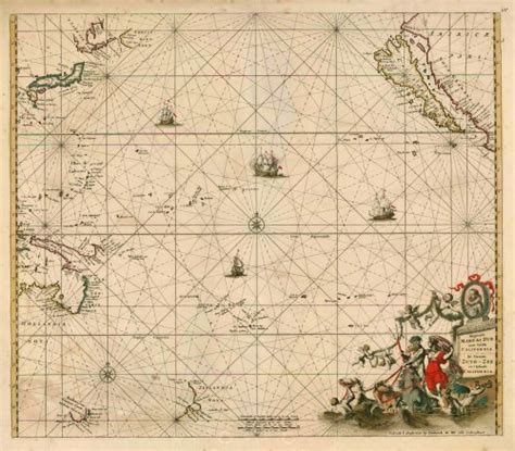 Old Antique Map Sea Chart Of The Pacific Ocean By F De Wit