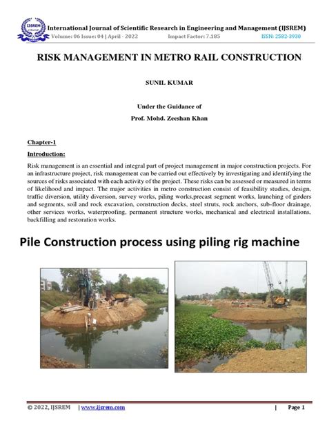 Risk Management In Metro Rail Construction Pdf Risk Risk Management