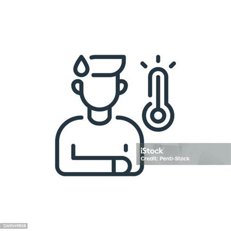 흰색 배경에 격리 된 발열 벡터 아이콘입니다 개요 웹 사이트 디자인 및 모바일 응용 프로그램 개발을위한 얇은 라인 발열 아이콘 얇은 선 발열 윤곽선 아이콘 벡터