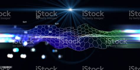 흐리게 된 선과 데이터 디포커스가 있는 추상 육각 그리드 배경 인공 지능 알고리즘 딥 러닝 빅 데이터 가상 현실 블록 체인