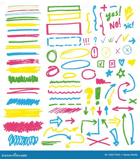 Highlighter Markers Vector Highlighting With Hand Drawing Elements Or