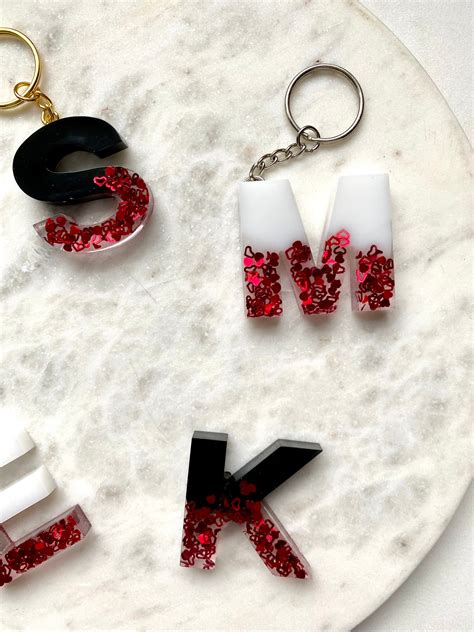 Resin Valentines Day Keychain Valentines Day Initial Keychain Personalized Valentines Day