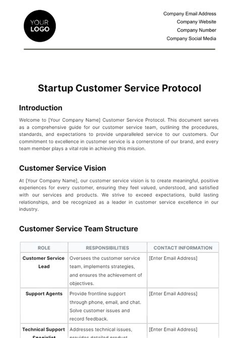 Free Startup Customer Service Protocol Template To Edit Online
