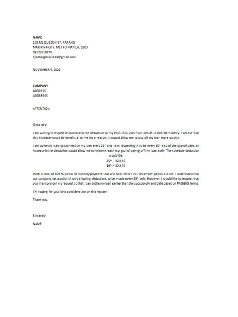 Letter Of Increasing Loan Deduction Pdf