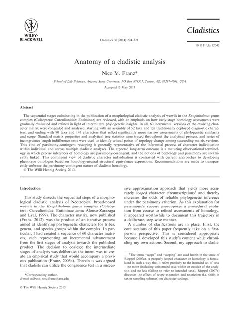 Pdf Anatomy Of A Cladistic Analysis